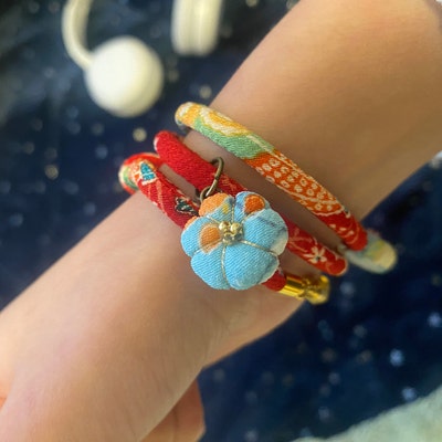 Dark Blue Japanese Bracelet Kimono Jewelry, Necklace HANA MORI White ...