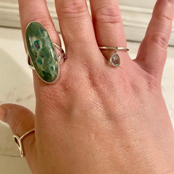 Boho Ruby Fuchsite Sterling Silver Ring: Oval Stone Statement Ring - Etsy