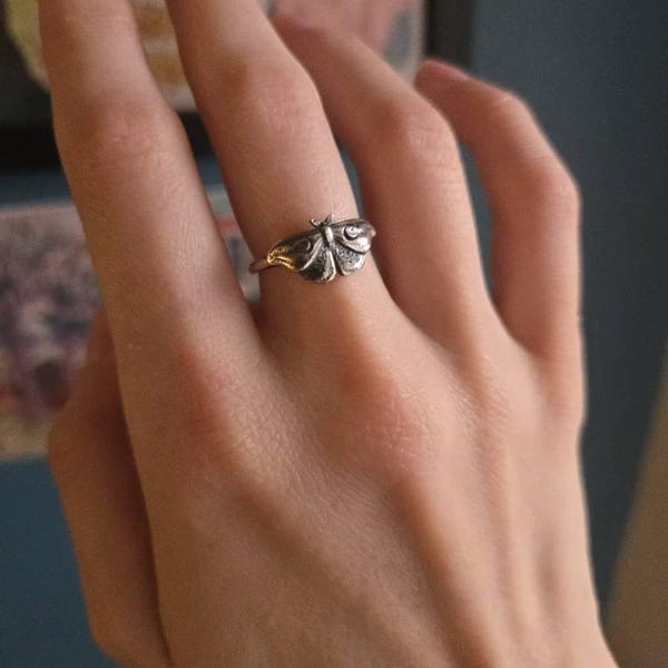Sterling Silver Moth Ring Celestial Moth Ring Celestial Jewelry Moon ...