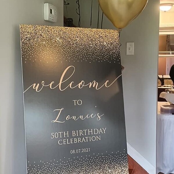 Black and Gold Glitter Party Sign, Printable Welcome Sign, Editable ...