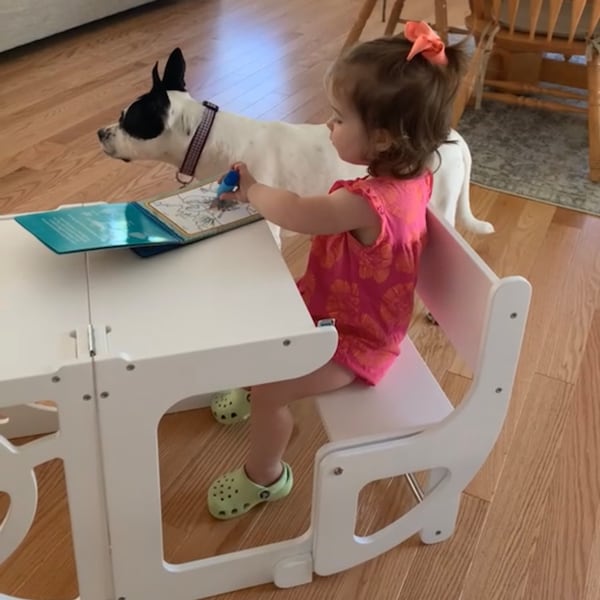 Convertible Toddler Tower & Table WITH BACK and Wooden Kids Slide ...