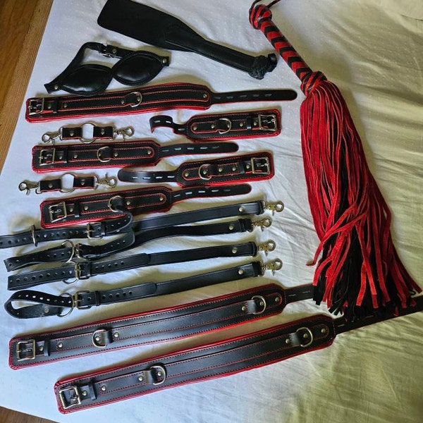 50 Falls Real Genuine Cowhide Suede Leather Flogger Red & Black Heavy ...