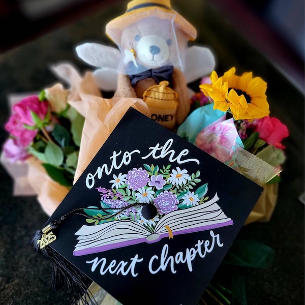 Custom Graduation Cap Topper, Hand-illustrated Florals, Hand-lettering ...