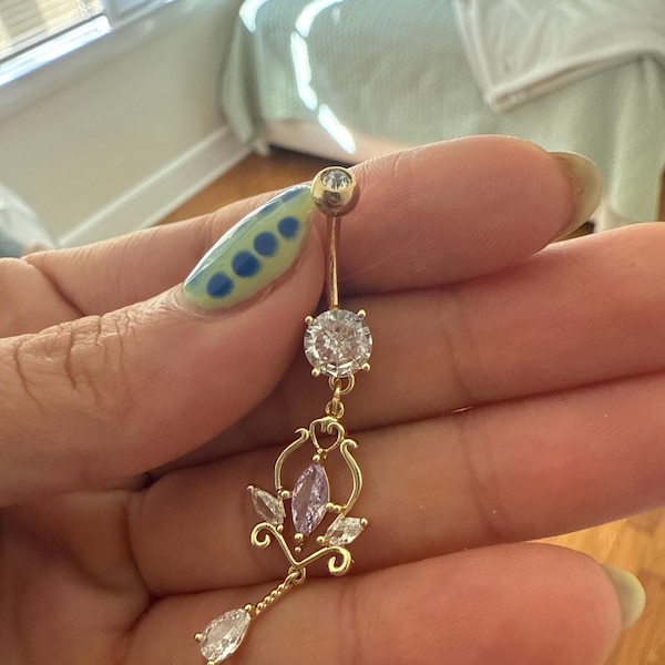 Dangly Belly Button Piercing, Silver Star Long Navel Jewelry Piercing, Cute Drop Belly Button ...