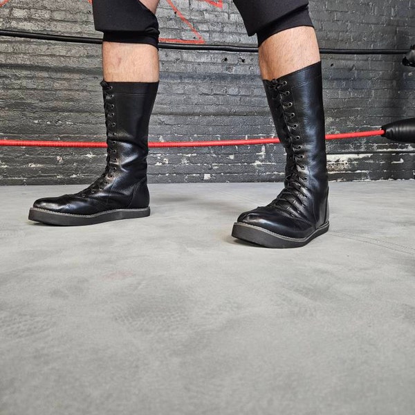 Handmade Wrestling Long Boots, Black Color, 100% Original Plain Leather ...