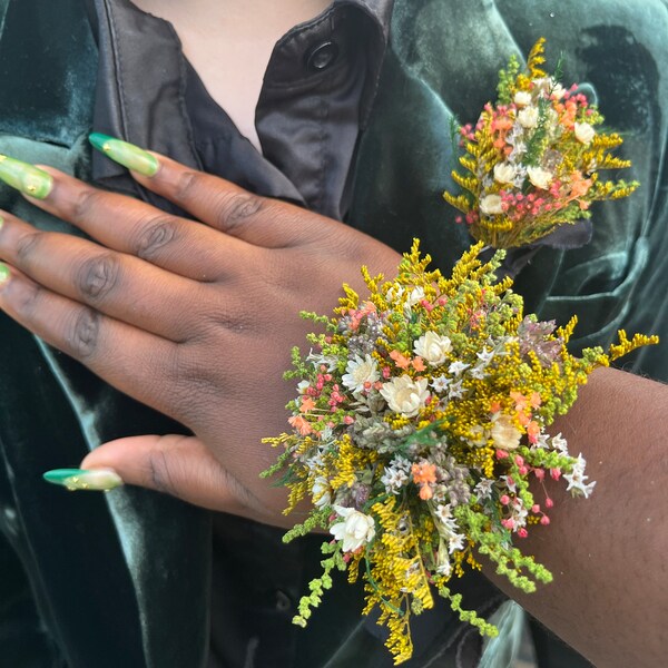 Boho Mixed Wildflower Matching Corsage and Boutonniere Set, Prom or ...