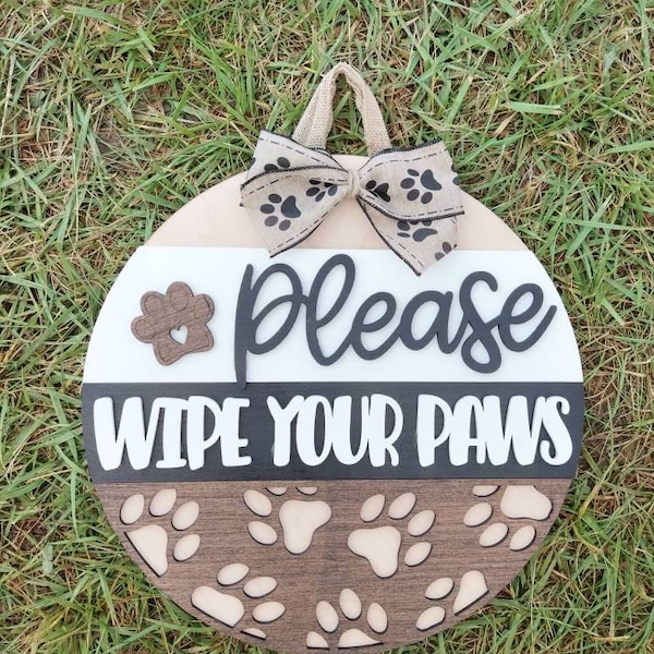 Please Wipe Your Paws Sign, Digital Download, Round Door Hanger Svg ...