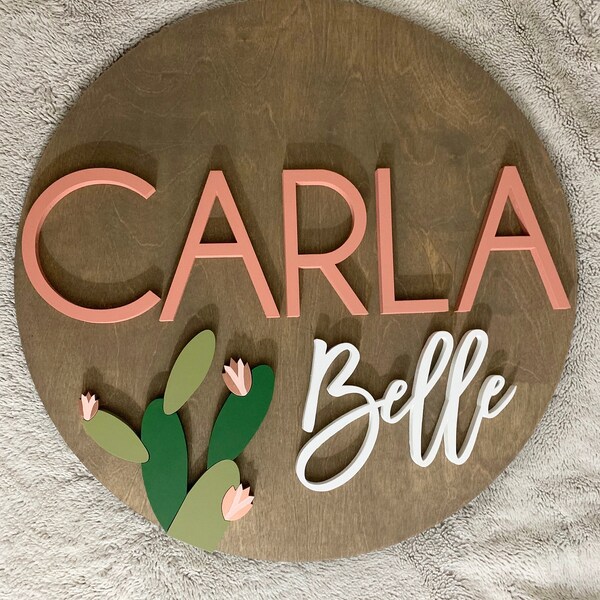 Wooden Name Sign Cactus | 3D Name Sign Wood | Cactus Nursery Decor ...