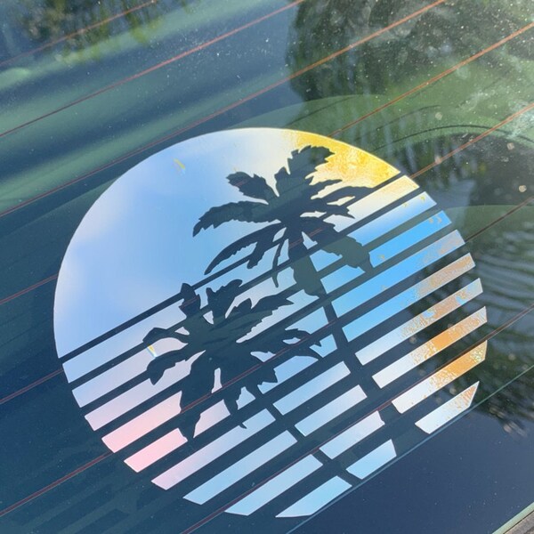 Synthwave Sunset Decal, Vaporwave Vinyl Decal, Retro Bumper Sticker for ...