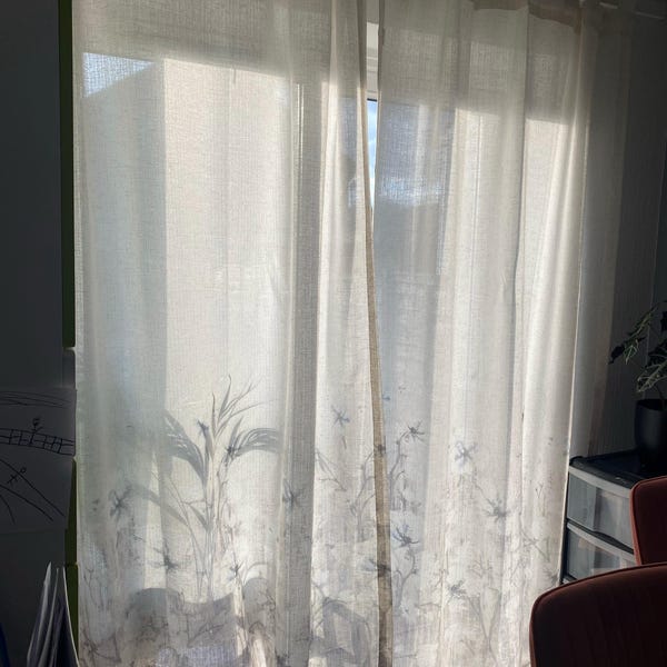 Bluma Print Linen Curtain, Print Floral Linen Drape, Semi Blackout ...