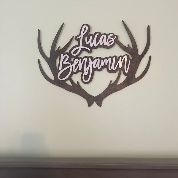 3D Personalized Deer Antler Sign Boy's Antler Name Sign Deer Antlers ...