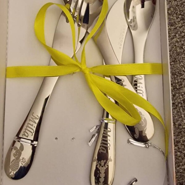 Gold Colored Kids Cutlery ~ Personalized Tableware Set for Children ...