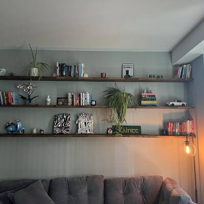Modern White Floating Shelf, Thick Wall Shelf With Light, Wooden Shelf ...