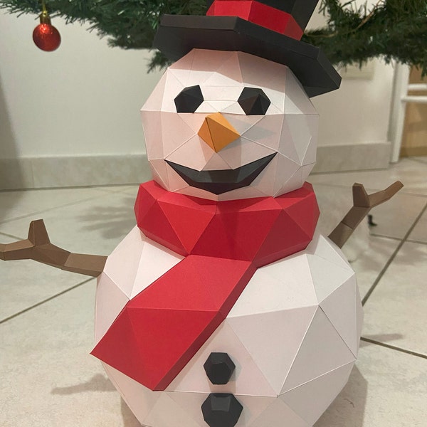 Papercraft 3D Snowman PDF, SVG Template Christmas Snowman for DIY ...