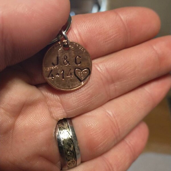 2 Personalized Penny Keychains, Anniversary Gift, Husband Wife Key ...