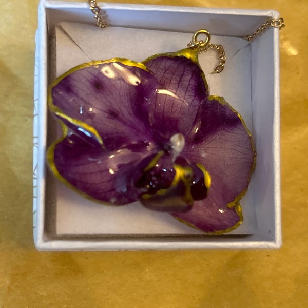 Resin Necklace With a Real Dried Orchid Flower. Botanical Jewelry With ...