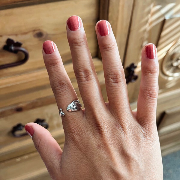 Adjustable Ring Retro 925 Sterling Silver Ring Fish Ring Animal Lover ...