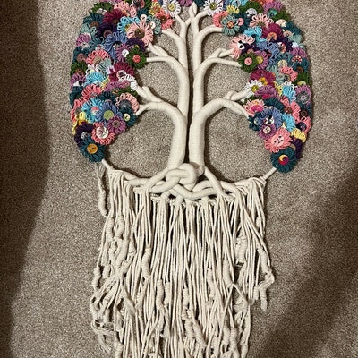 Large Tree of Life Macrame Wall Hanging With Flowers, Boho Wall Art ...