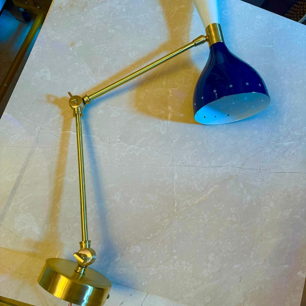Dark Blue & White Brass Wall Sconce Pair Italian Wall Lights Mid ...