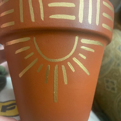 Sun Rust Painted Pot Modern Bohemian Decor Terracotta Planter Pot ...