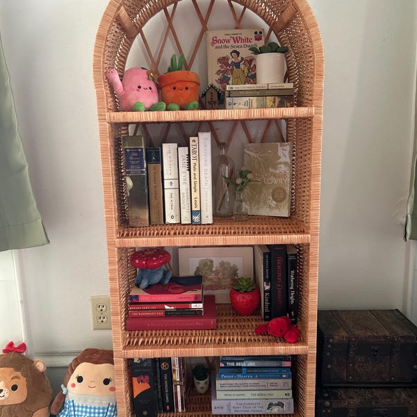 Arched Wicker Bookshelf Rattan Bookcase Plant Stand Boho Furniture Arch ...
