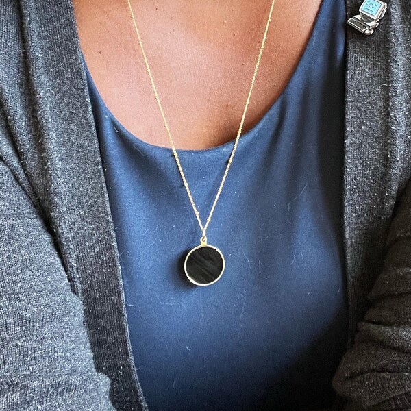 Black Obsidian Circle Pendant Necklace - Minimalist Geometric Jewelry ...