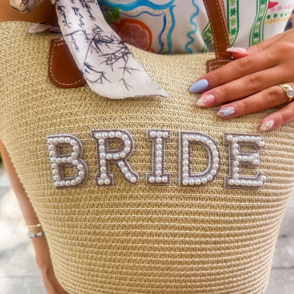 Custom Bride Tote, Pearl Bride Bag, Bachelorette Party Tote, Honeymoon ...