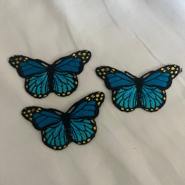 Set of 3 Blue Butterfly Iron on Sew on Full Embroidered Patch Appliqués ...