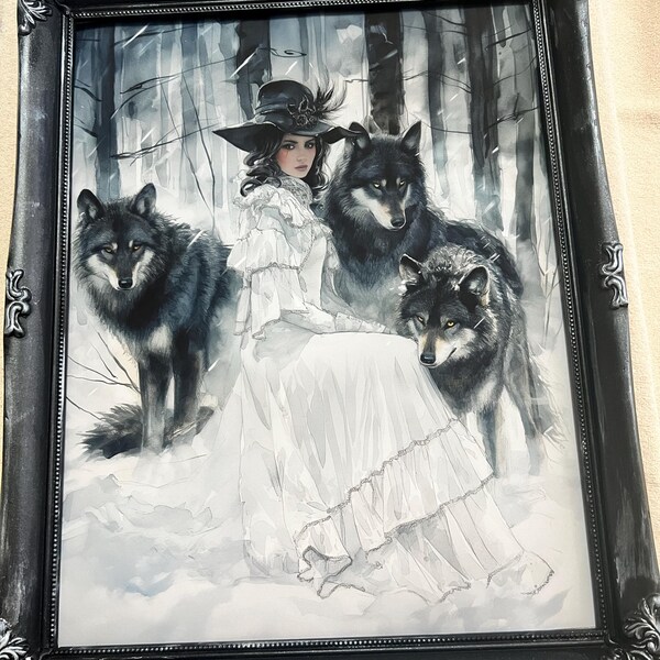 Dark Academia Print Walking With Wolves, Goth Moody Victorian Wall Art ...