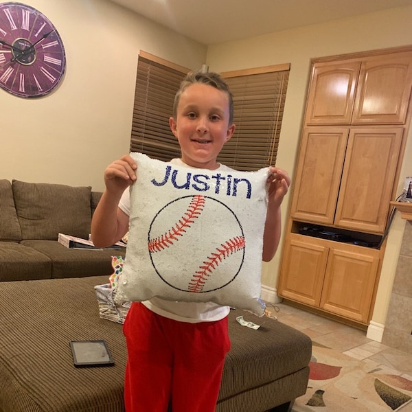 Personalized Baseball Sequin Pillow Cover: Custom Boy Birthday Gift - Etsy