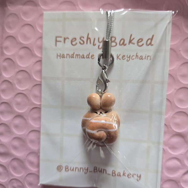 Freshly Baked Bunny Bun Phone Charms | Polymer Clay Keychain | Handmade ...