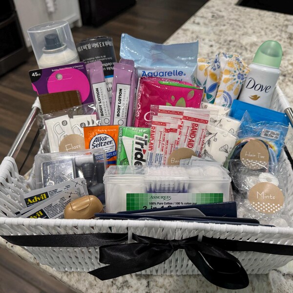 Bathroom Amenities Basket, Wedding Bathroom Basket, Toiletries Basket ...