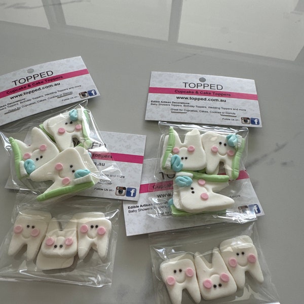 6 X Teeth Cupcake Toppers, Fondant Icing Teeth Cake Decorations, Tooth ...