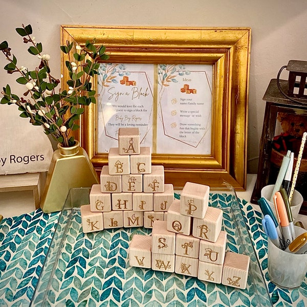 27 Pc Maple Alphabet Blocks | Engraved Wood ABC Blocks Wooden Alphabet ...