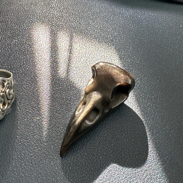 Black Obsidian Raven Skull Pendant -black Obsidian Carved Crow Necklace ...
