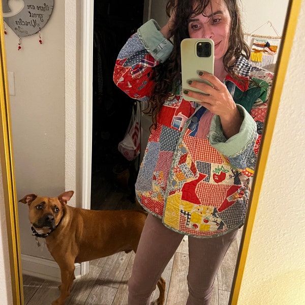 Reversible Quilted Jacket Made From an Antique, Hand Stitched Patchwork ...