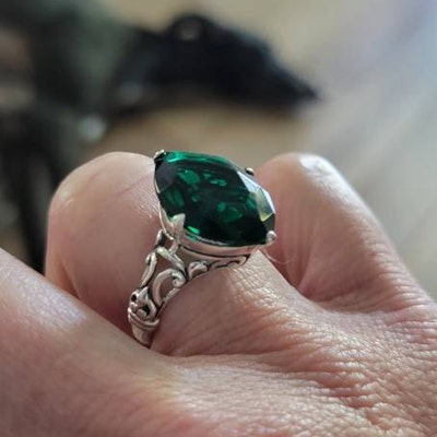 Ruby Ring/ Sterling Silver/ 20ct Big Huge Square Cut Simulated Red Gem ...