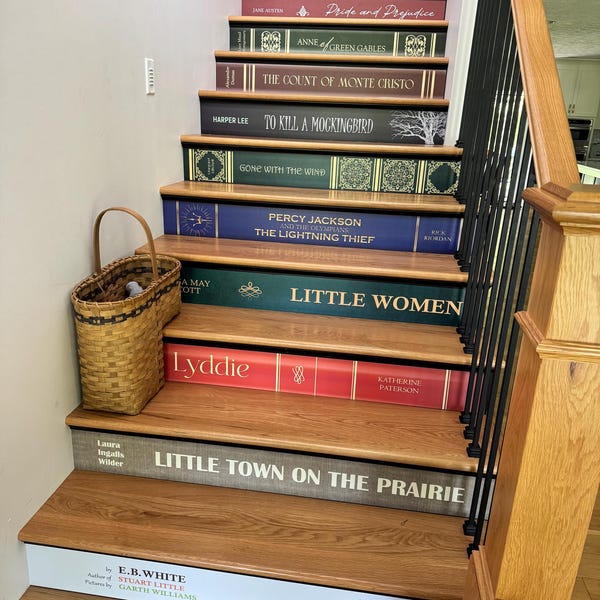 Book Spine Stair Decals, Literary Book Title Staircase Stickers ...