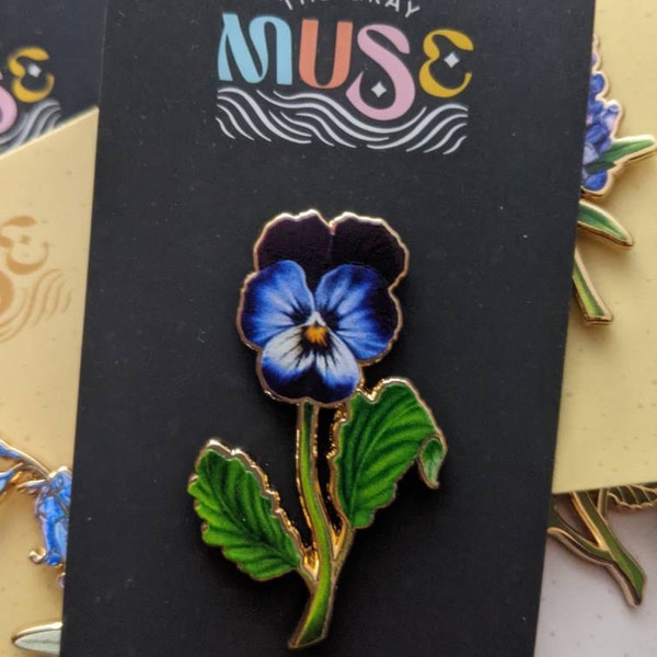 Pansy V2 Floral Enamel Pin, Blue Flower Accessory, Nature Lover Jewelry ...
