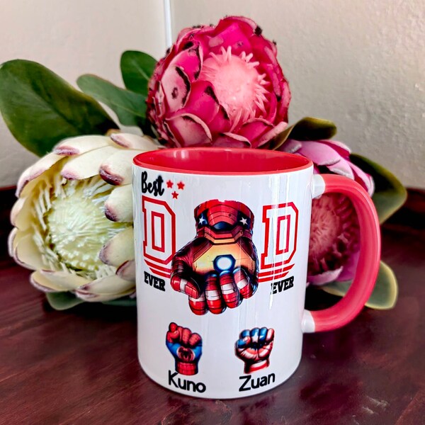 Custom Super Dad Fist Bump up to 6 Kids Mug Wrap, Dad 11oz Mug Template ...