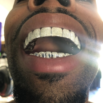Silver Grillz 925 Sterling Silver Teeth Real Diamond Dust Silver Grill ...
