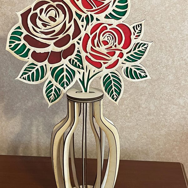 3D Floral Table Centerpiece Laser Cut File for 3mm and 1/8 Inch Wood ...