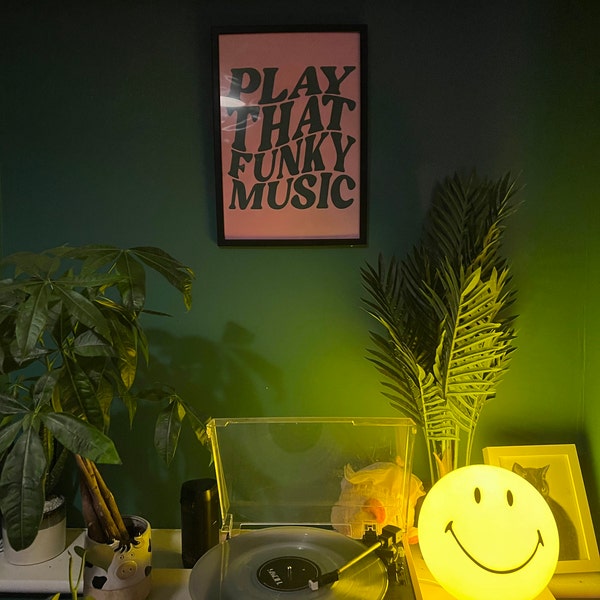 Play That Funky Music Print, Retro Disco Wall Art, Colourful Music ...