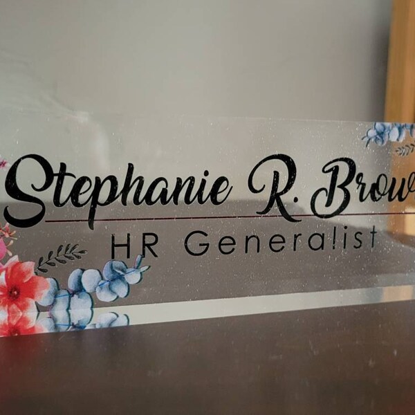 Personalized Name Plate for Desk | Flowers Wild Design on Clear Acrylic ...