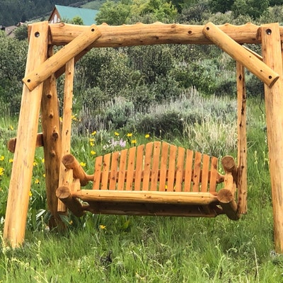 Log Swing, Cedar Over-sized Log Swing With Stainless Steel Seat ...