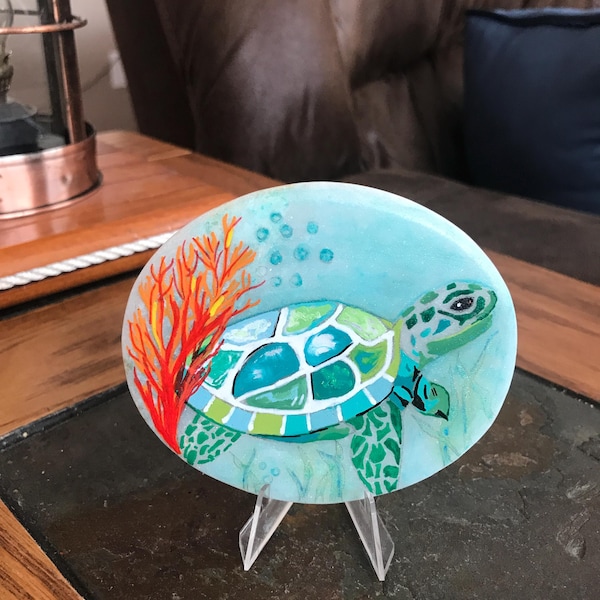 Sea Turtle Rock Painting - Turtle Stone Art - Turtle Painting - Etsy