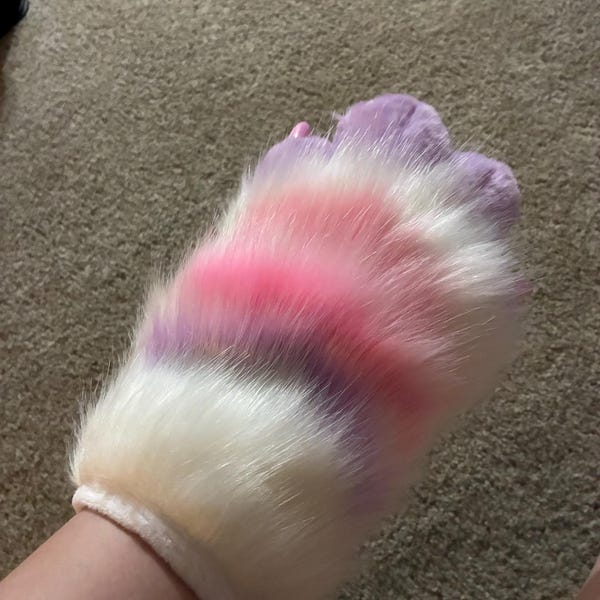 Furry Purple&white Hand Paws | Fluffy Soft Fursuit 4-finger Gloves ...