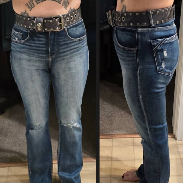 Aged Leather Belt Studded. Skull Loop Design. 2 Inches Wide. BLACK - Etsy