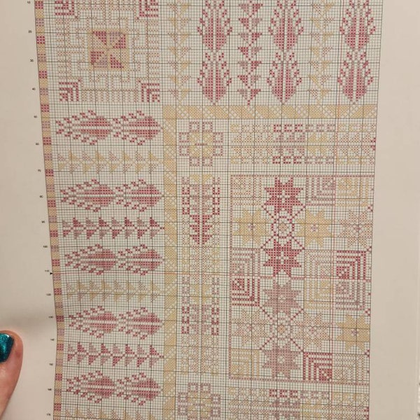 Palestinian Tatreez Cypress Trees and Stars Cross Stitch Pattern ...