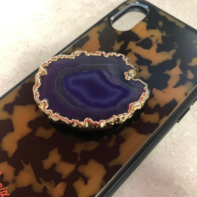Pop Sockets PURPLE Agate Gold / Copper Plated Gemstone Pop Phone Grip ...